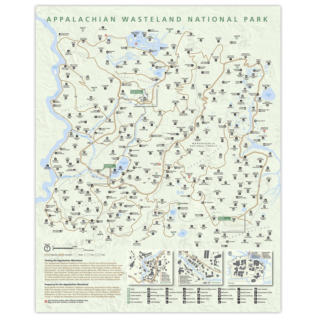 Fallout - Appalachian Wasteland - National Park Style Map - 16x20 inch ...