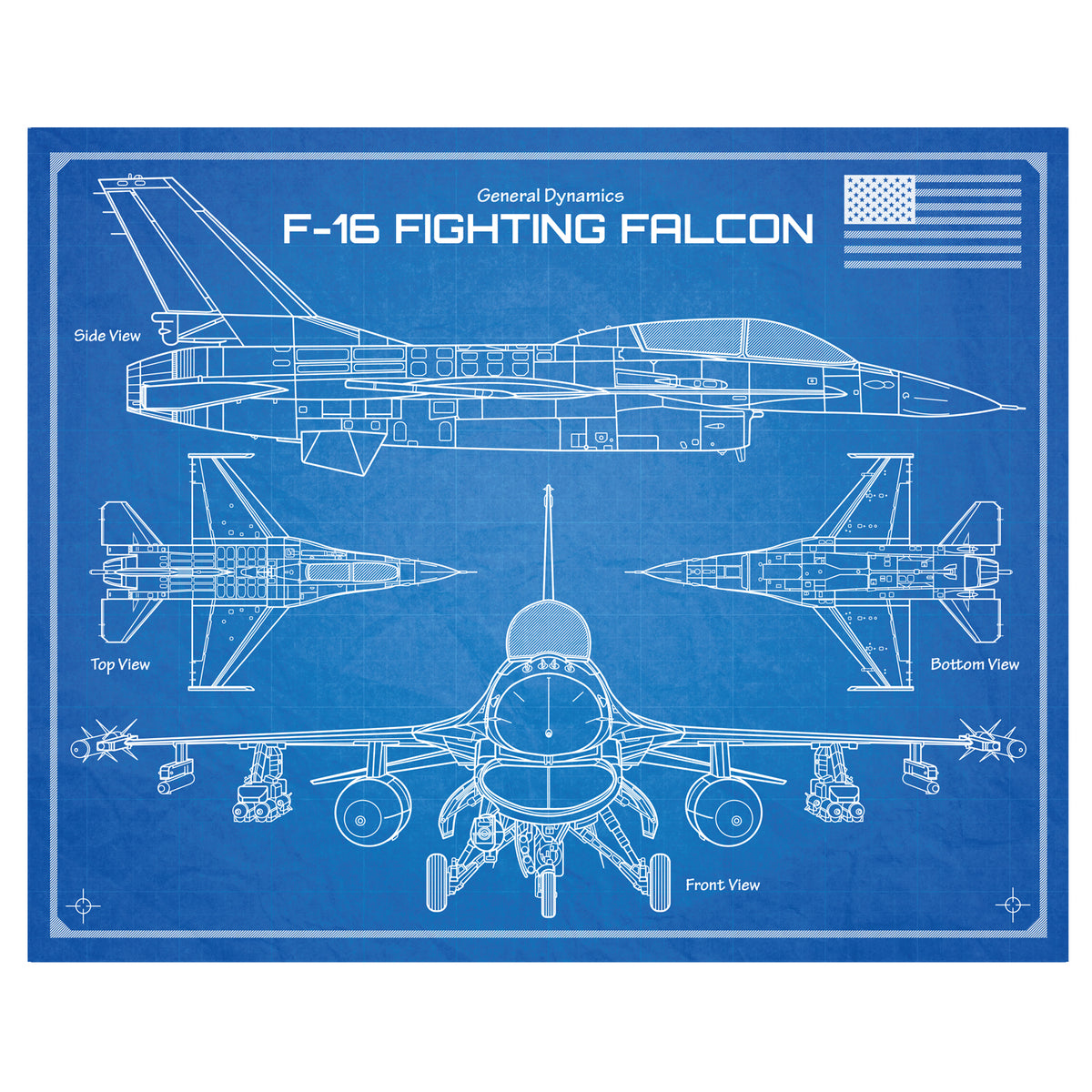 F-16 Fighting Falcon - DaVinci or Blueprint Style Illustration - 8x10 ...