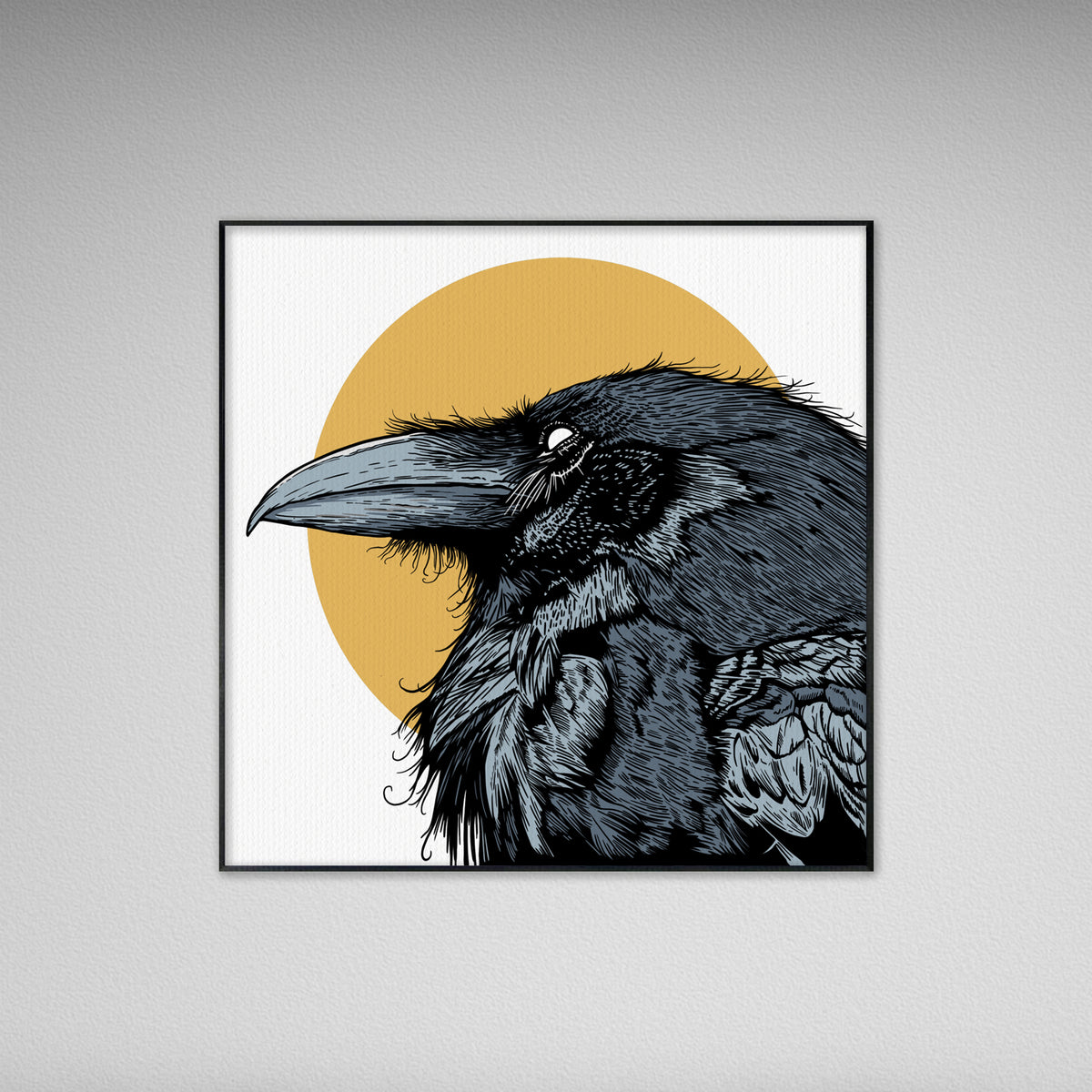 Old Crow Print - Graphic Illustration - 4x4 inches - Frame Included ...