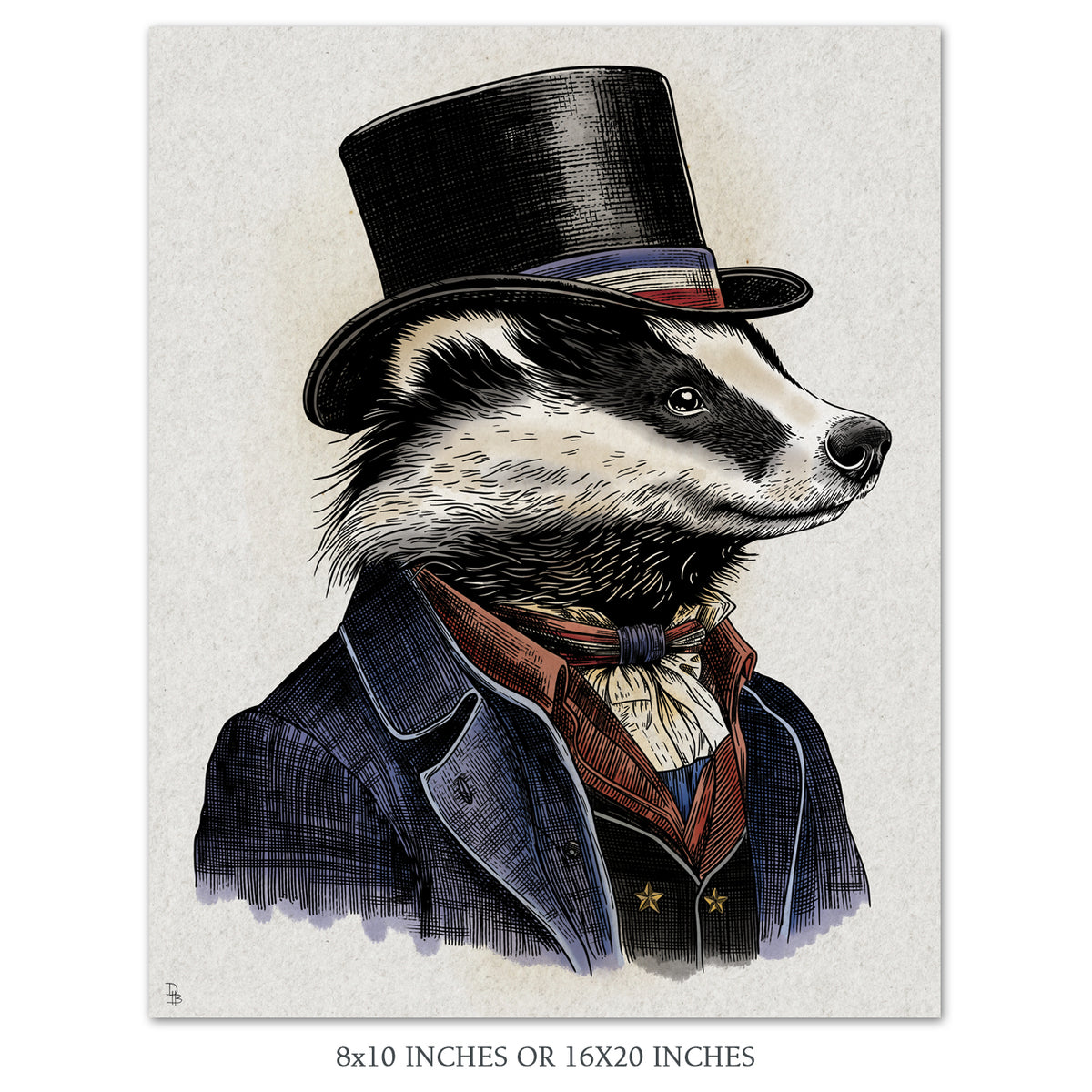 American Badger Illustration Vintage Style Print - (Various Sizes ...