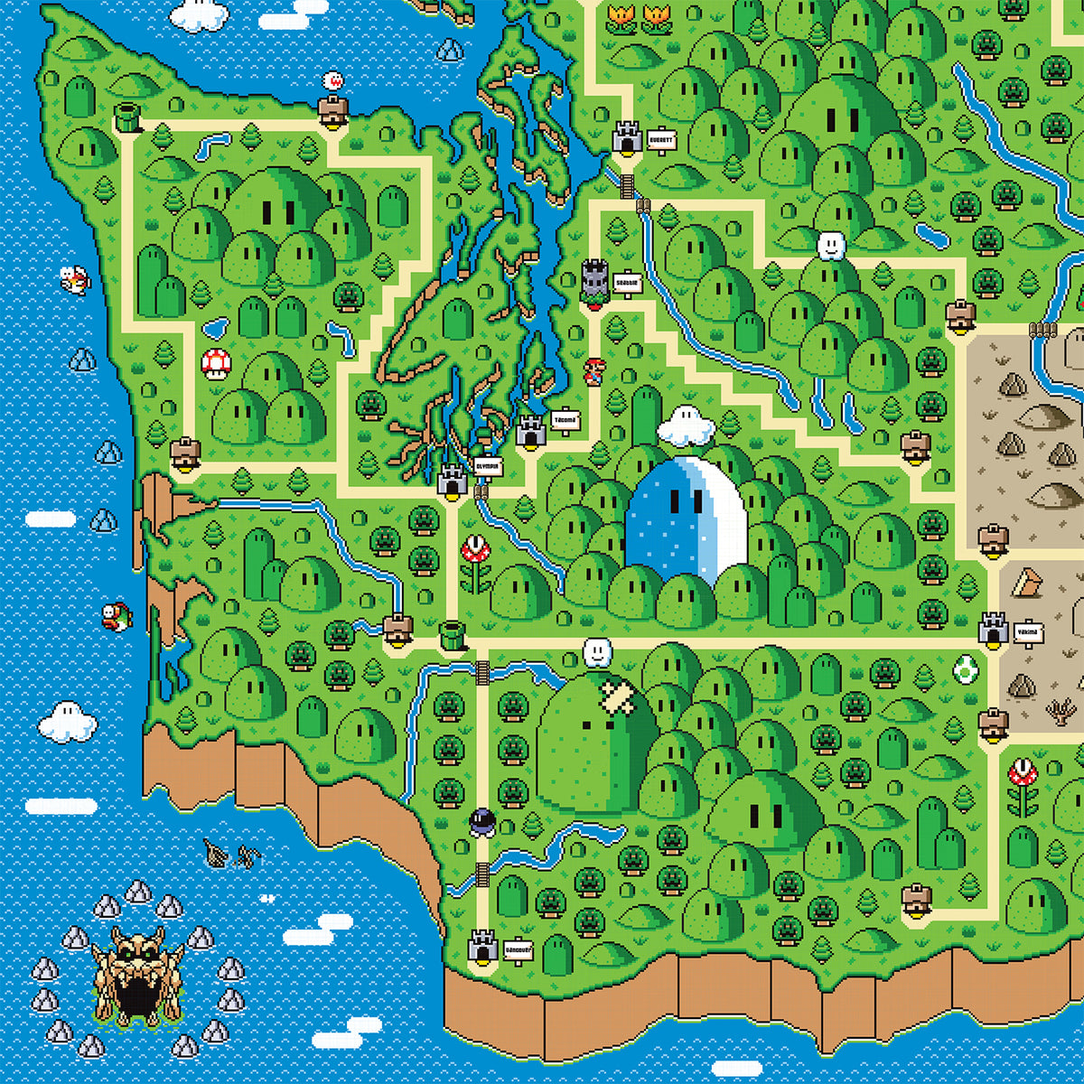 8-bit Mario Map - Washington State - 18x24 inches – KnerdKraft
