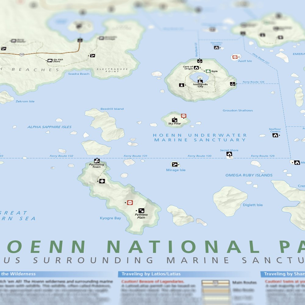 Pokemon Hoenn Region - National Park Style Map - 16x20 – KnerdKraft