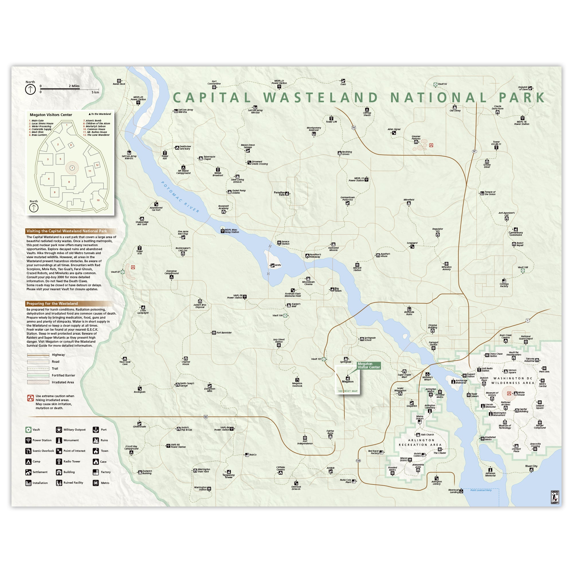 Fallout - Capital Wasteland - National Park Style Map - 16x20 – KnerdKraft