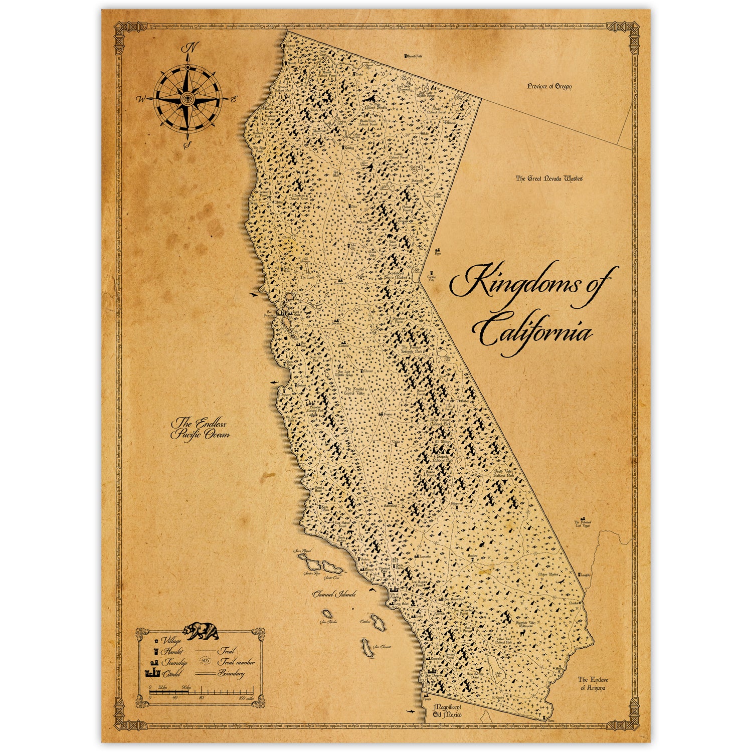 Kingdoms of California - Fantasy Map - 18x24 – KnerdKraft