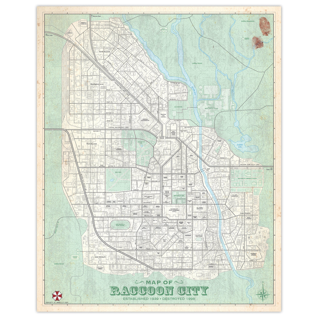 Resident Evil - Raccoon City - Vintage Plat Map - 16x20 – KnerdKraft